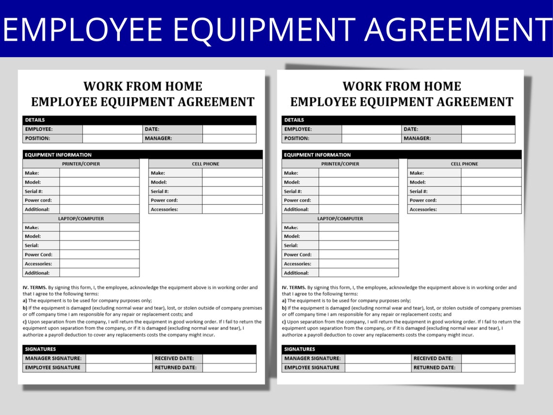 Employee Equipment Agreement Template: Editable HR Form (digital ...