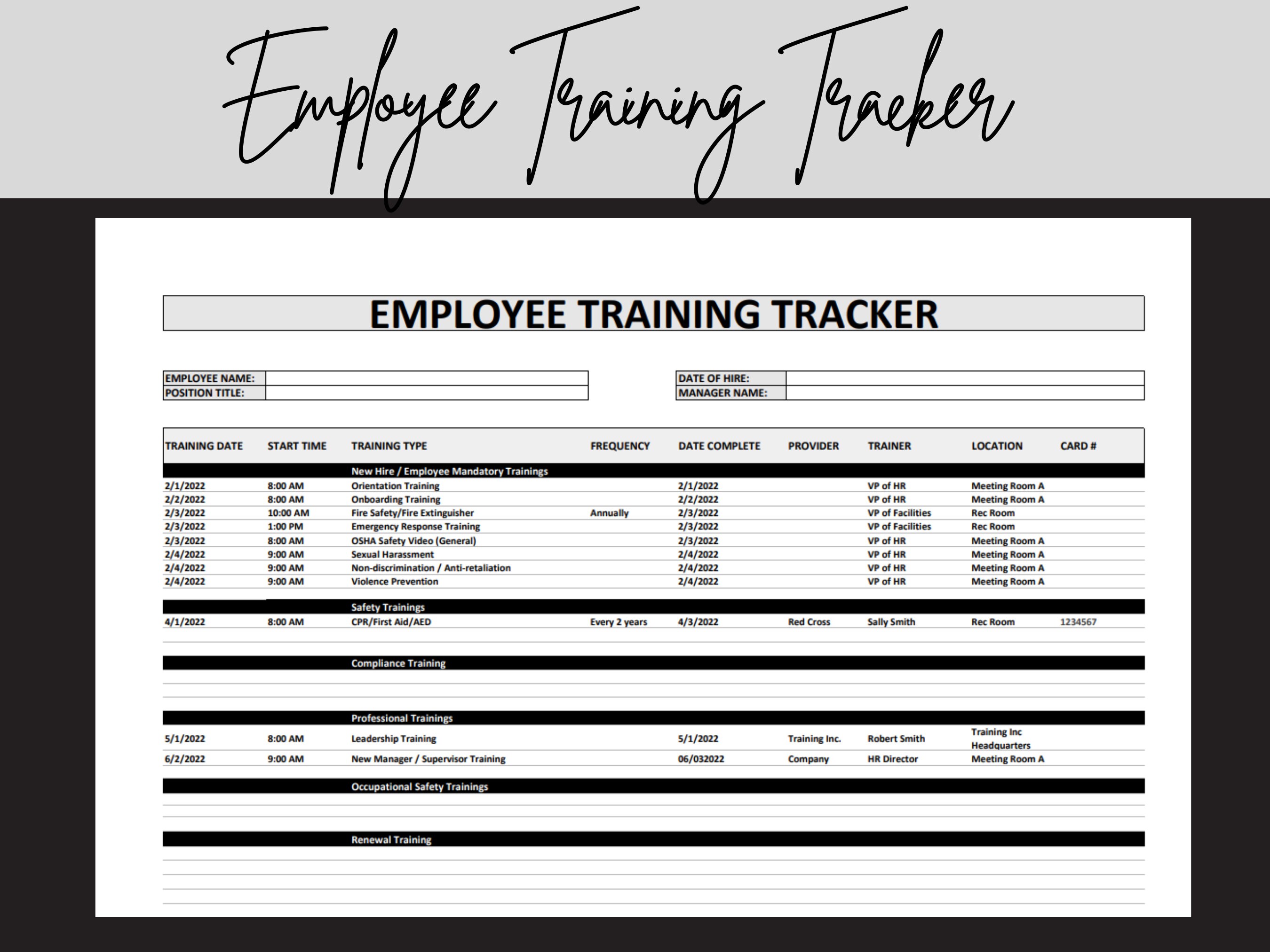 Employee Training Tracker Excel Template Log Human - Etsy UK