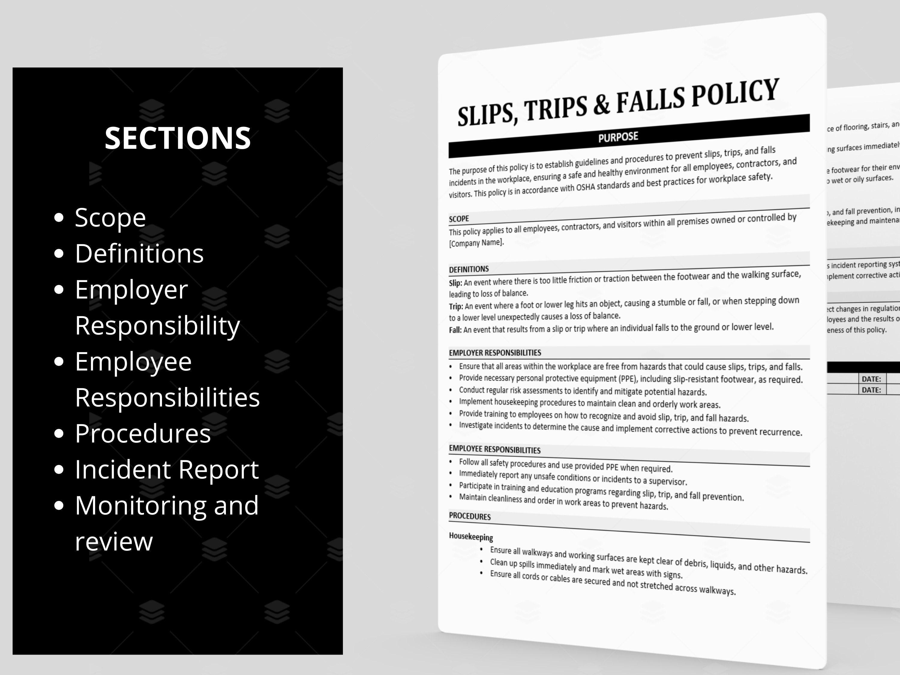 Slips, Trips, and Falls Policy Template: OSHA Workplace Safety (digital ...