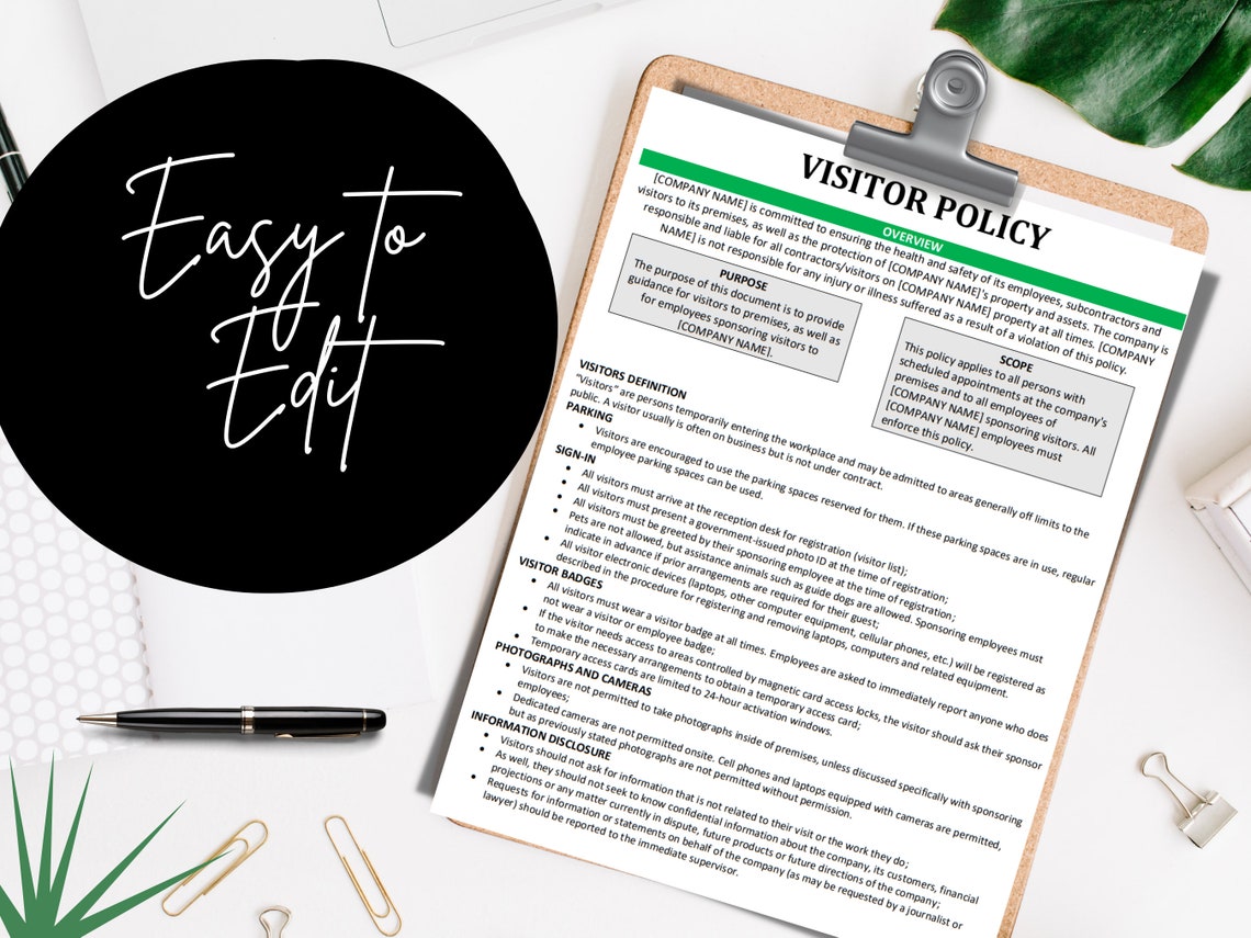 Visitor Policy HR Templates Human Resources Form Employee Document ...