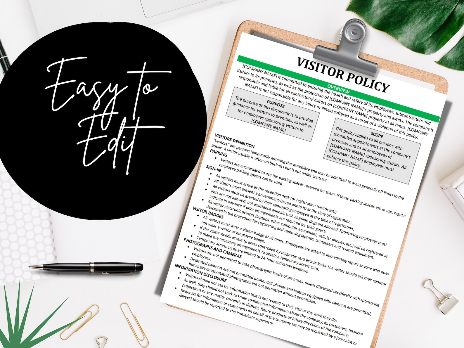 Visitor Policy HR Templates Human Resources Form Employee Document ...