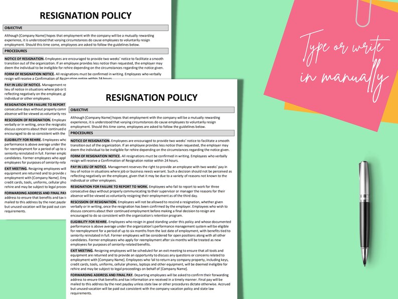Resignation Policy Template HR Policies Employee Etsy resignation-policy-template-hr-policies-employee-etsy