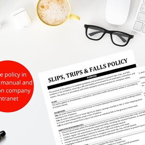 Slips, Trips, and Falls Policy Template: OSHA Workplace Safety (digital ...