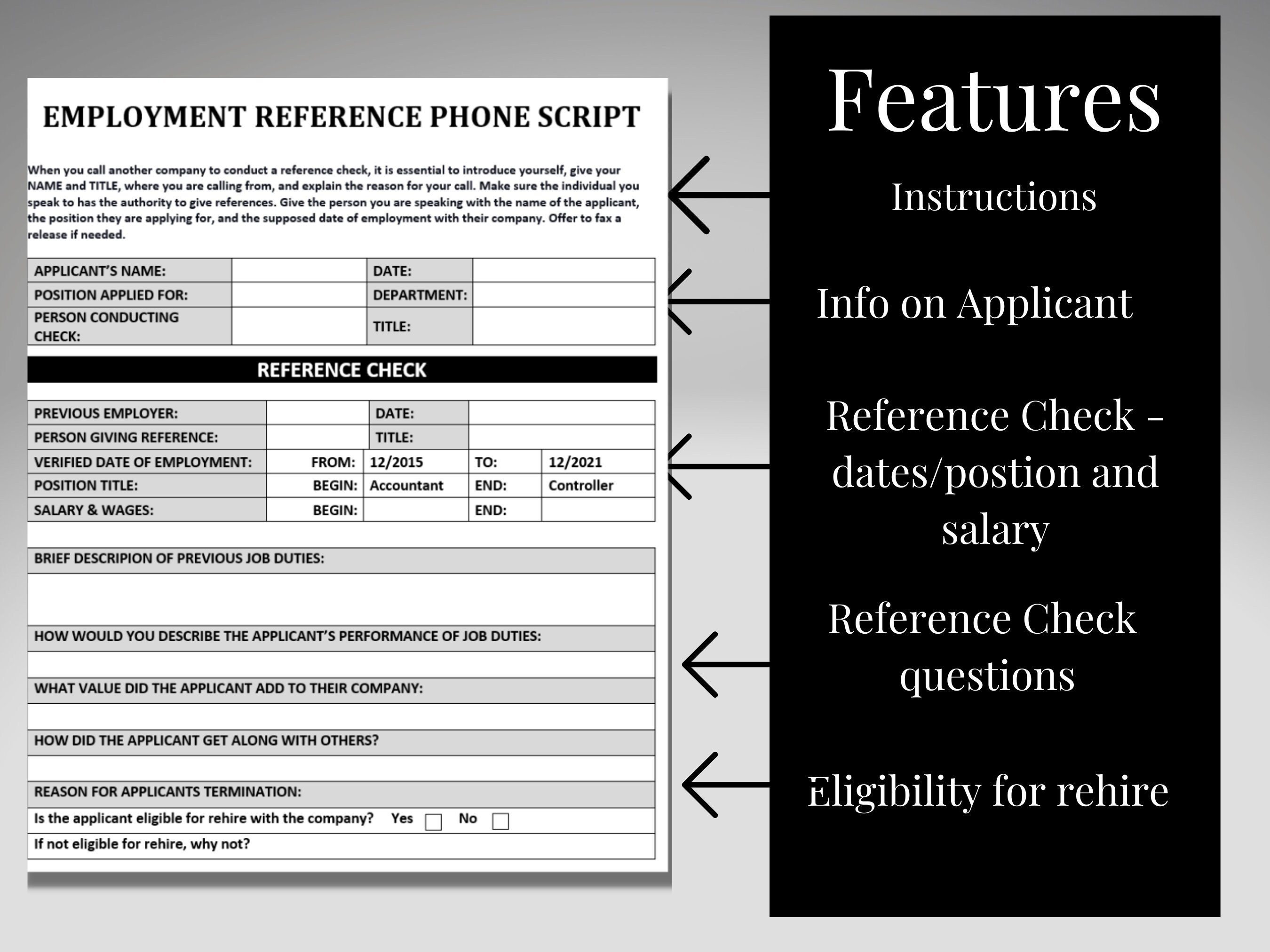 Employment Reference Phone Script HR Templates Editable & Printable - Etsy
