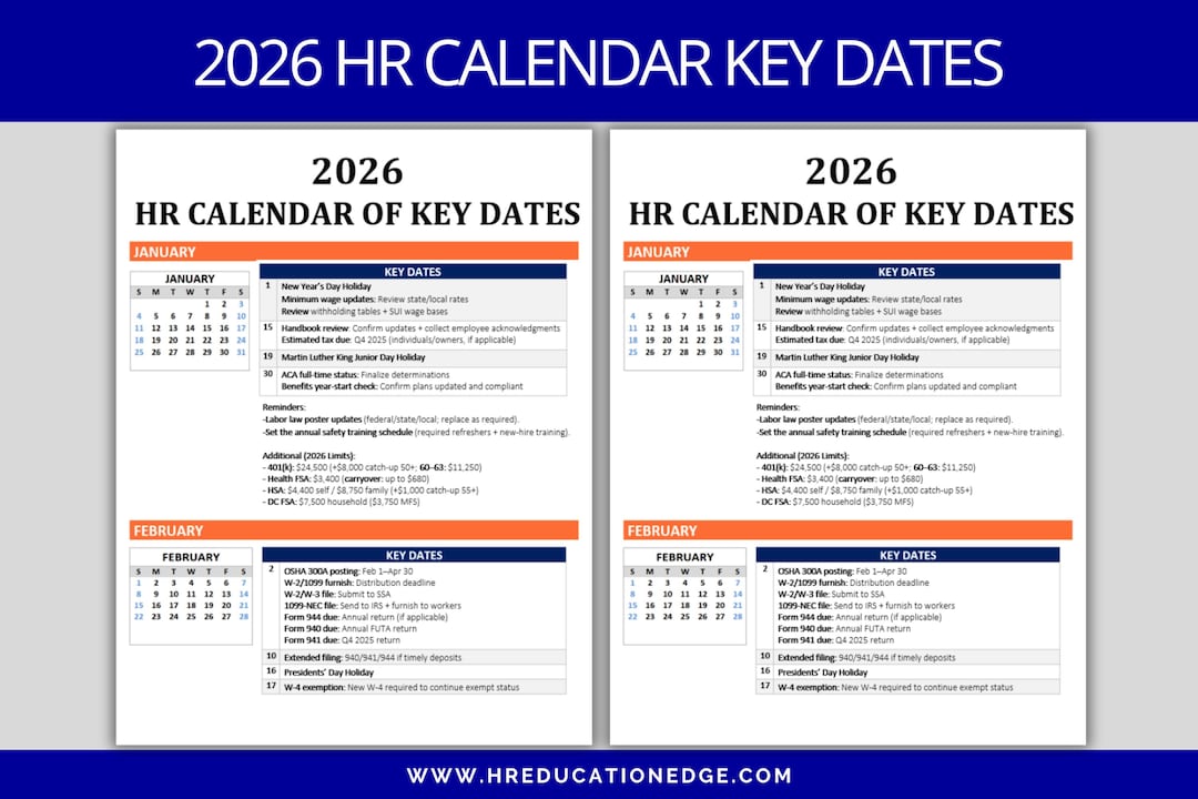 2026 HR Compliance Calendar: Key Dates & Deadlines (digital Download ...