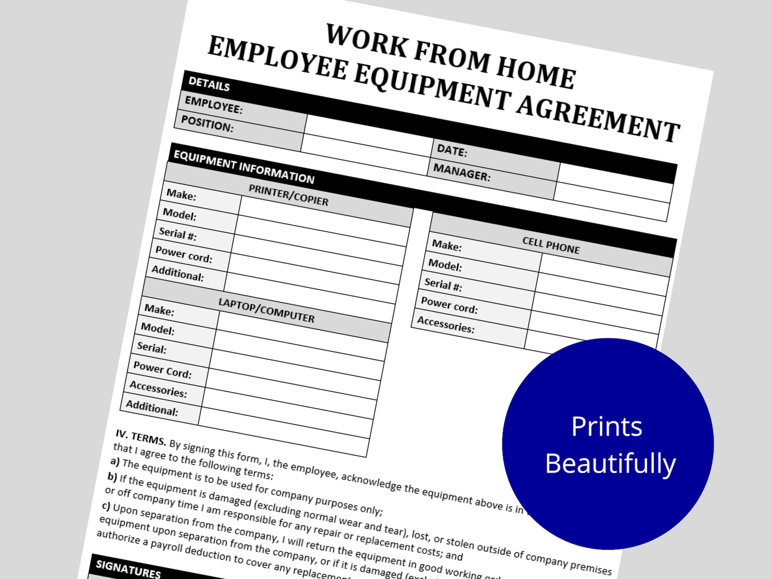Employee Equipment Agreement Template: Editable HR Form (digital ...