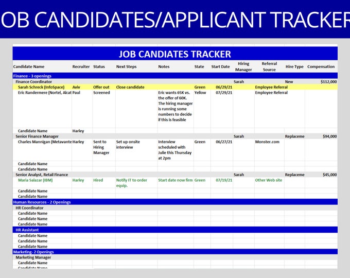Recruitment Tracker Spreadsheet, Excel & Google Sheet Applicant Hiring Tracker, HR Candidate ...