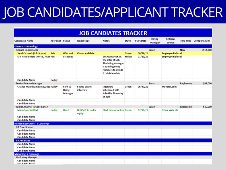Job Candidate Tracker: Editable HR Recruiting Excel Template - Etsy
