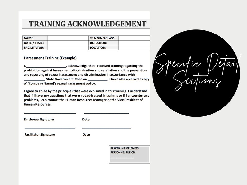 Training Acknowledgement Form: HR Templates (editable Word Doc) - Etsy