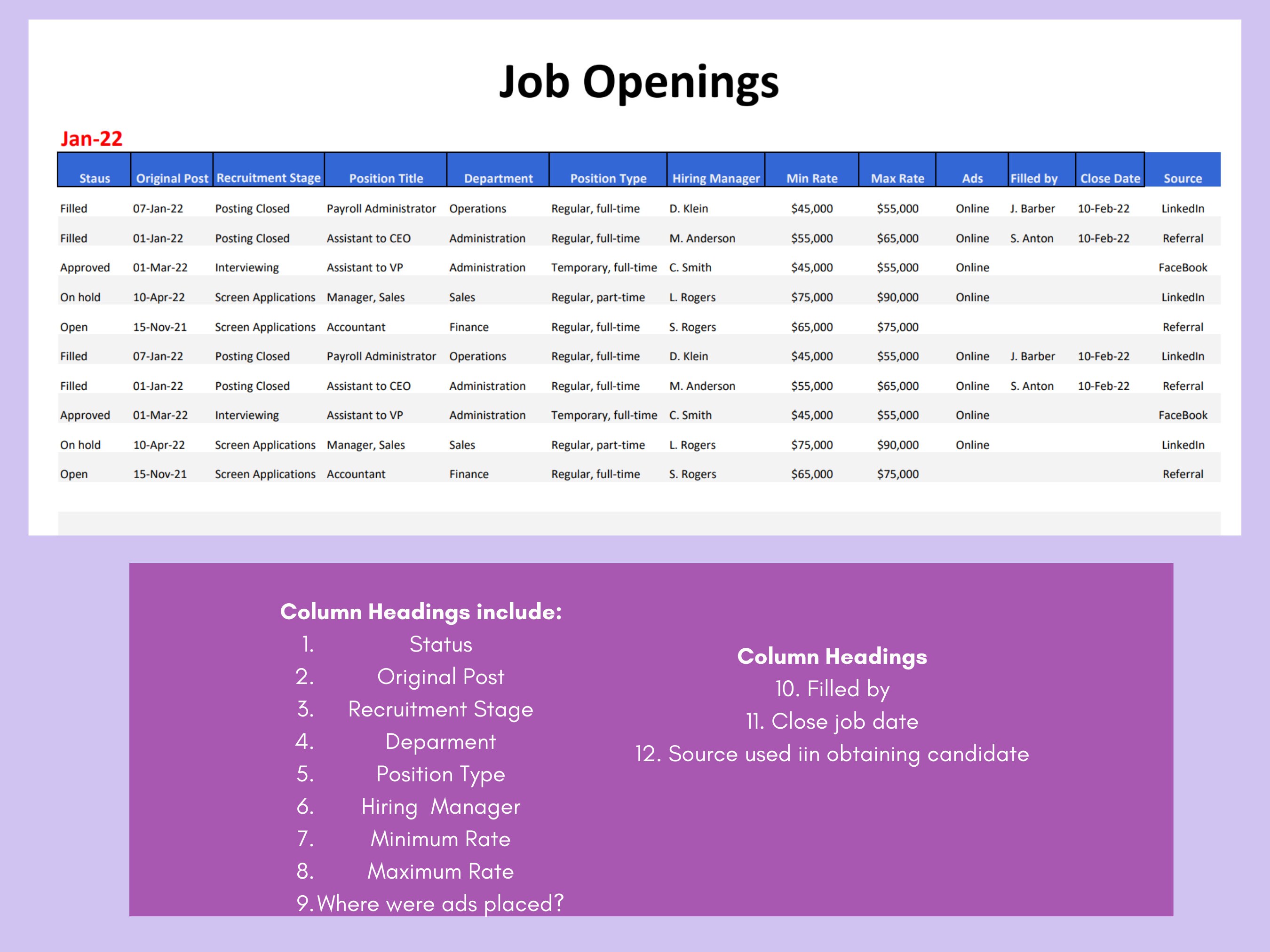 Job Openings Template MS Excel Editable Spreadsheet Human Resource ...