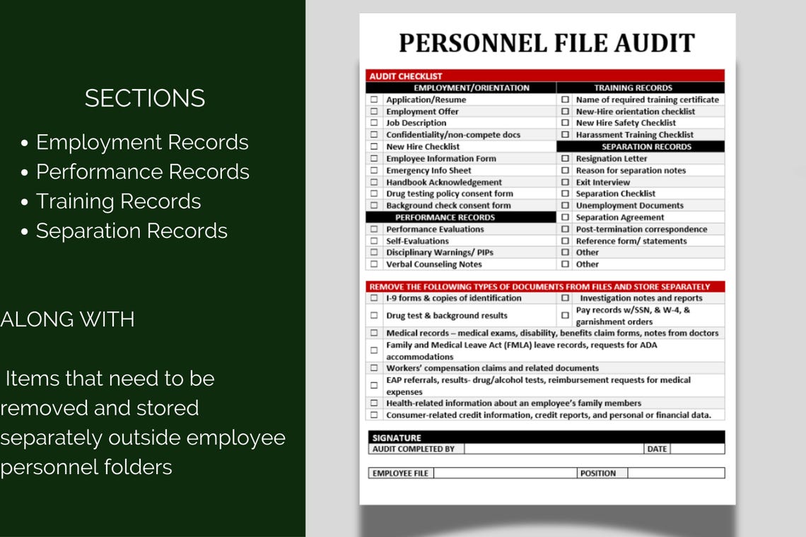 Personnel File Audit Checklist: HR Compliance Template (word, Excel ...