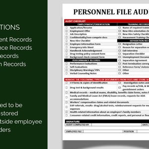 Personnel File Audit Checklist: HR Compliance Template (word, Excel ...