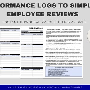 Manager Performance Log: Employee Review HR Template (digital Download ...