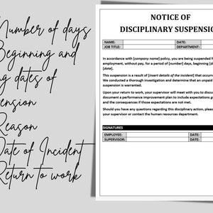 Notice of Disciplinary Suspension | HR Template | Write up Form | Human ...