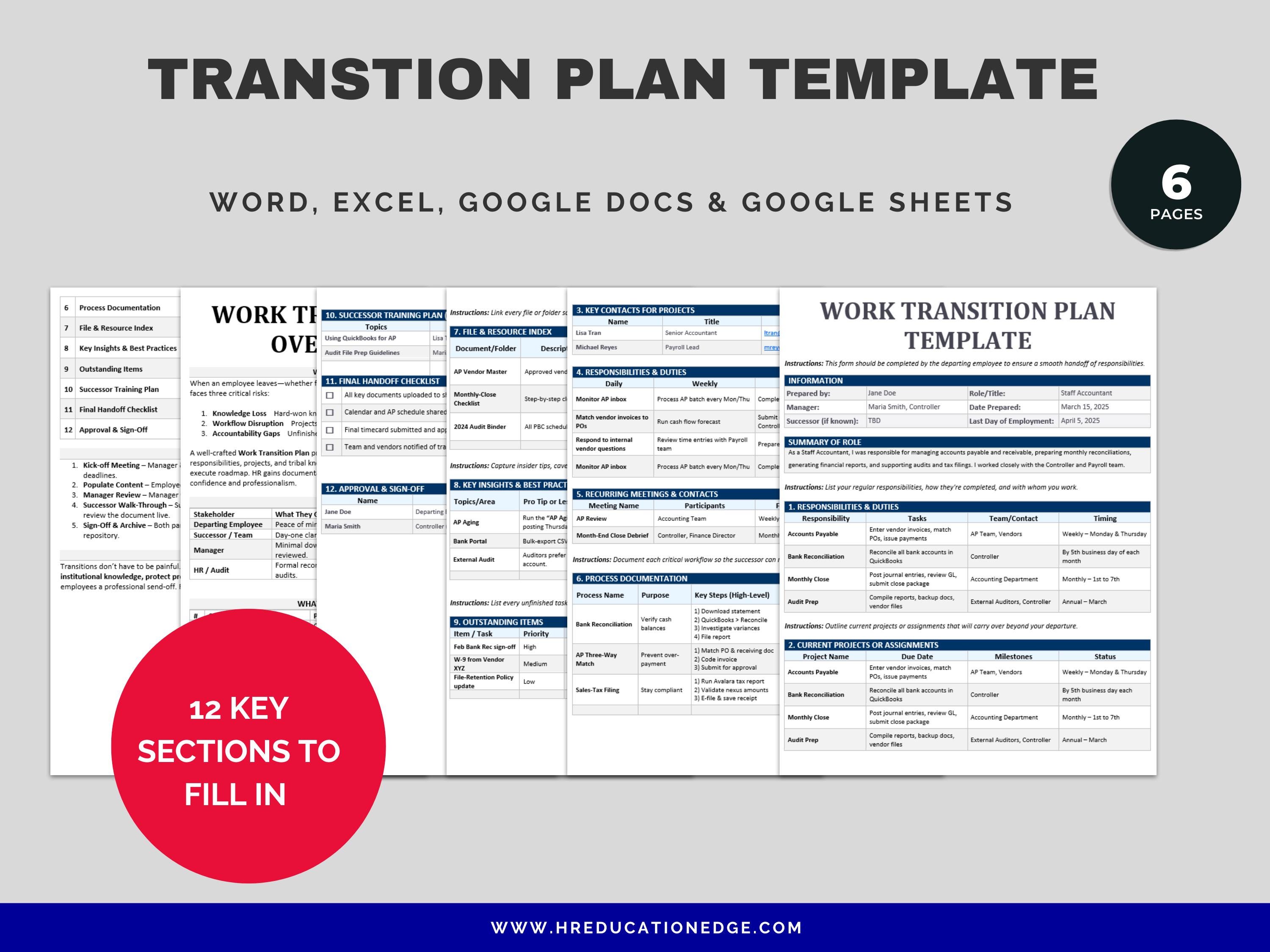 Employee Transition Plan Template: HR Offboarding Forms (word, Excel ...