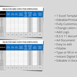 Employee Benefits KPI Excel: Healthcare Cost per Employee (digital ...