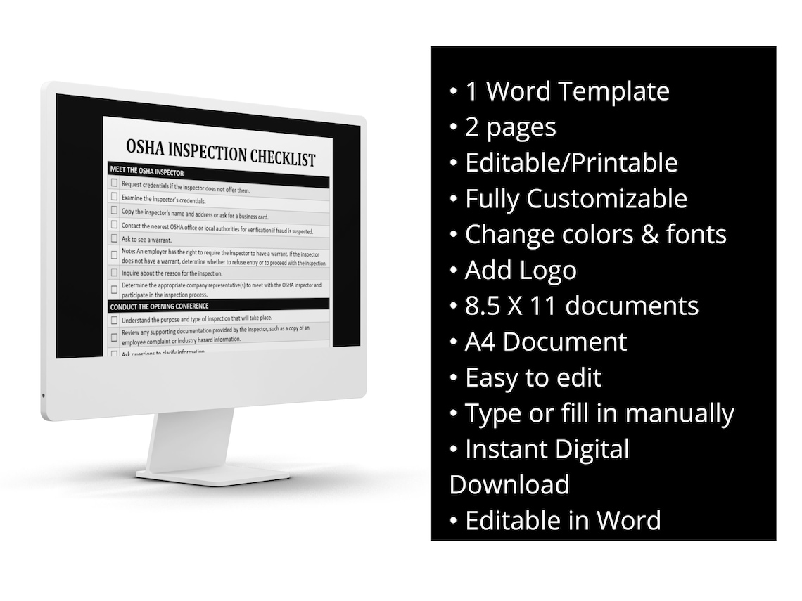 OSHA Inspection Checklist: Editable HR Template (digital Download) - Etsy