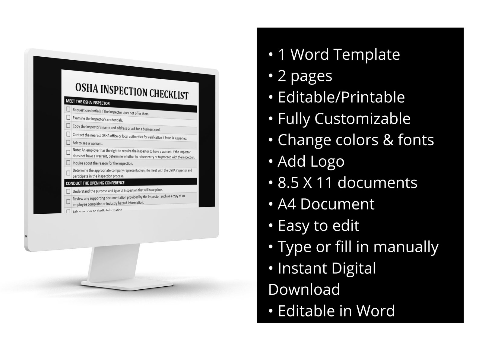 OSHA Inspection Checklist: Editable HR Template | OSHA Standards ...