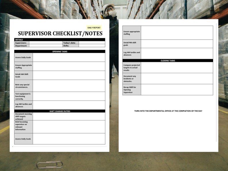 Daily Shift Supervisor Checklist Daily Production Goals MS Editable ... Daily Shift Supervisor Checklist Daily Production Goals MS Editable ...