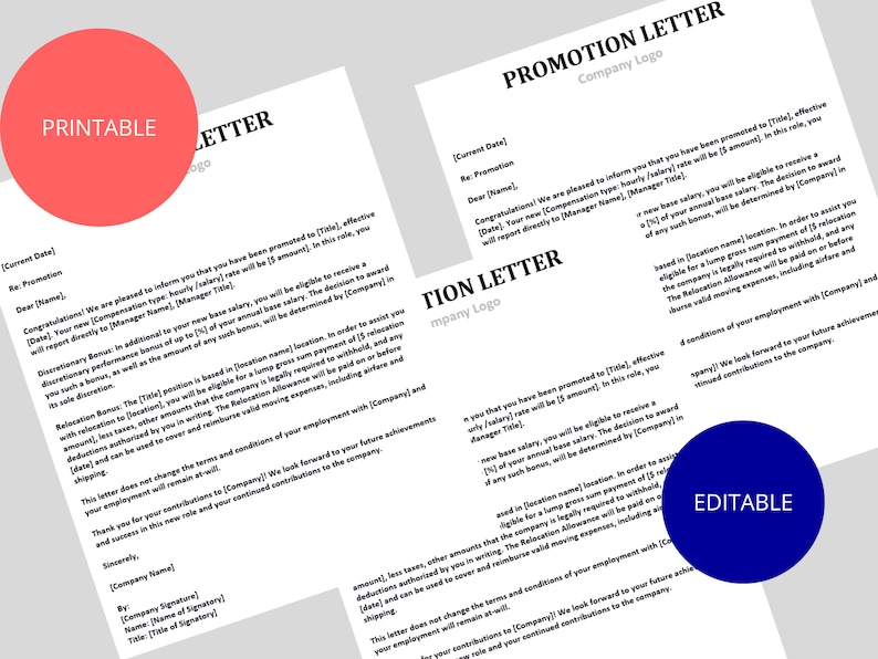 Promotion Letter Template: Editable Word Employee Career Advancement - Etsy