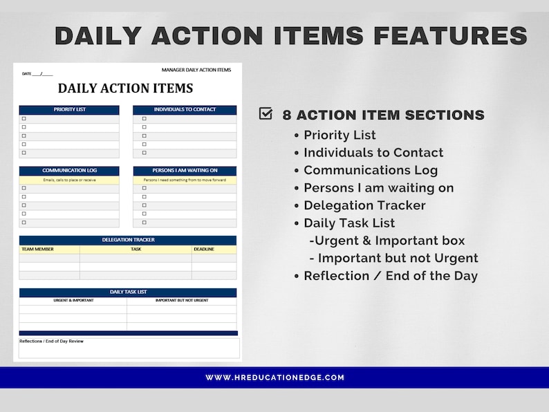 Manager's Daily Agenda & Action Planner: Editable HR Template (digital ...