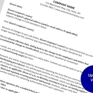 FLSA Change in Status Letter: HR Compliance Form (digital Download) - Etsy