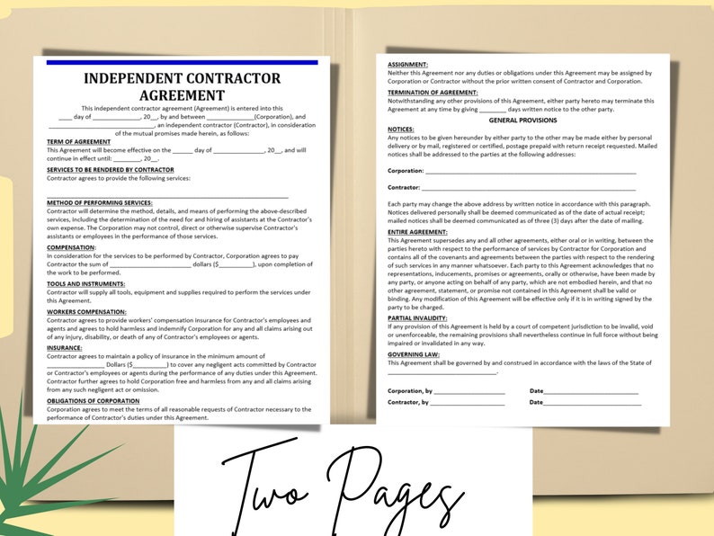 Independent Contractor Agreement Template: Editable HR Form (MS Word) - Etsy