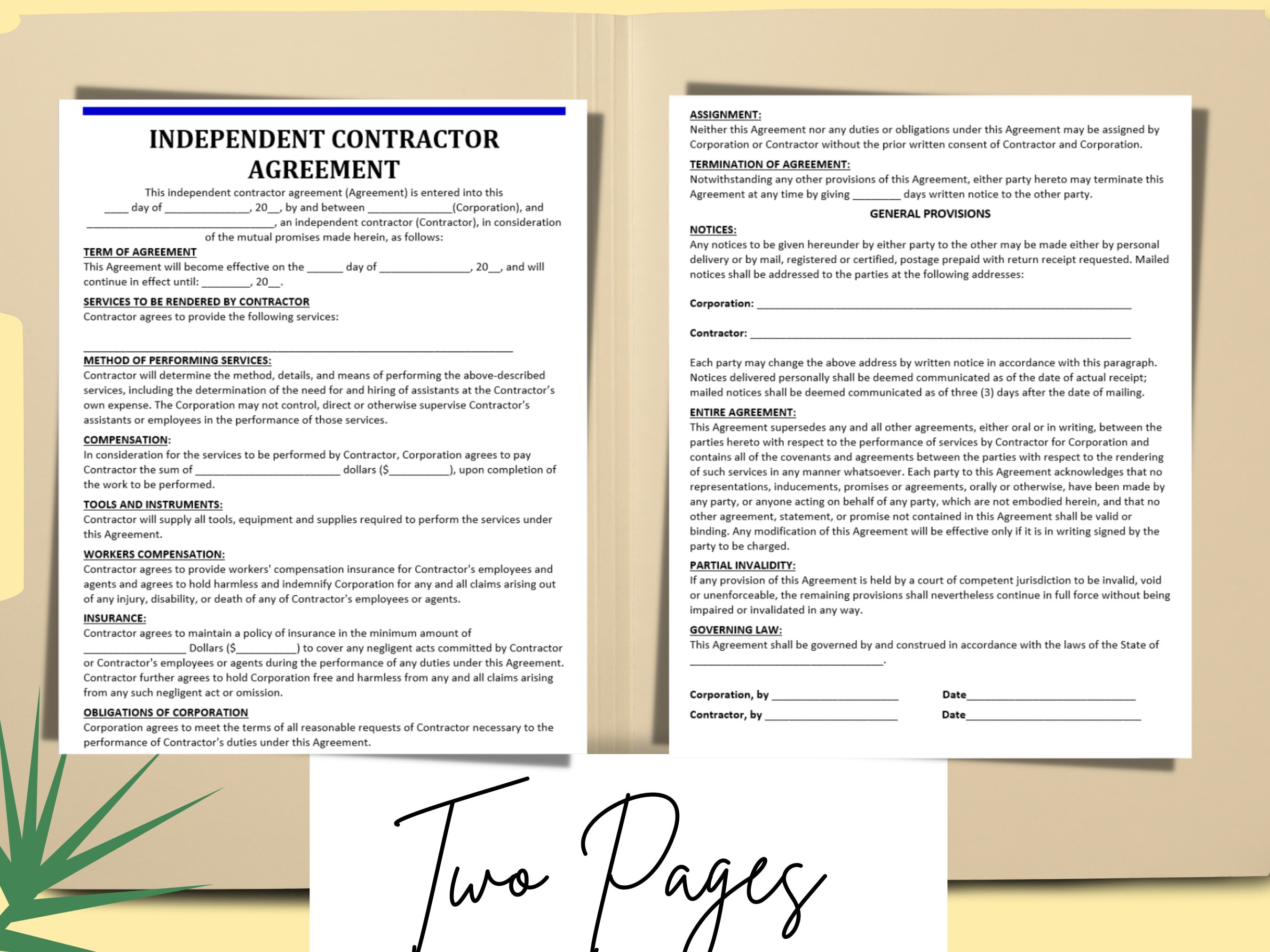 Independent Contractor Agreement Template: Editable HR Form (MS Word ...