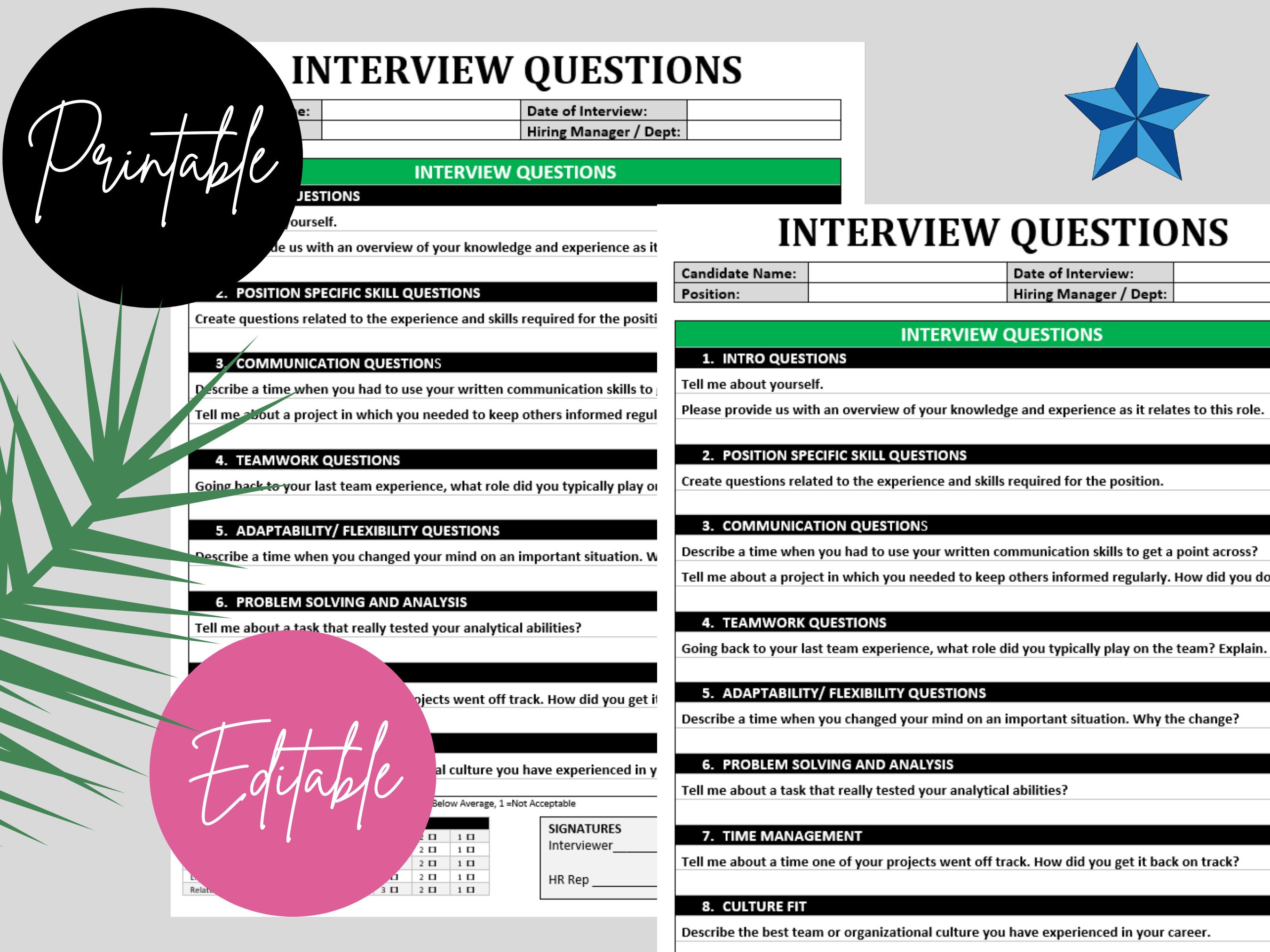 Interview Questions Template Human Resources Behavioral - Etsy Canada