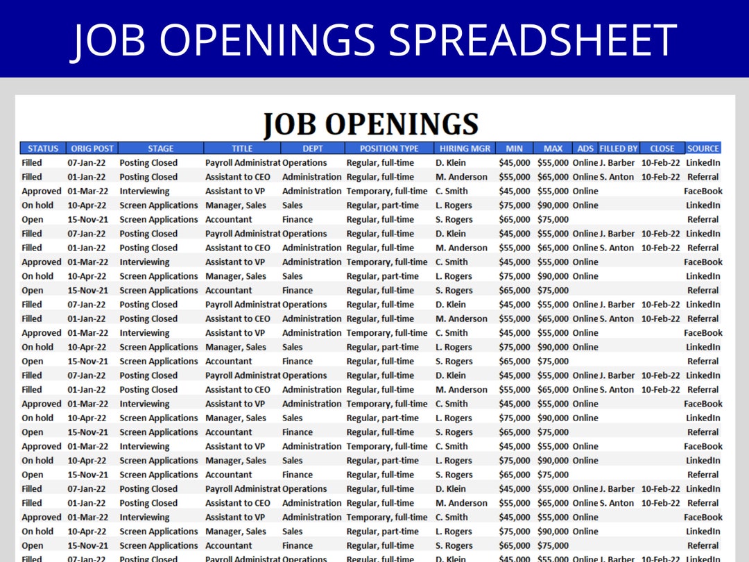 Job Openings Template | MS Excel Editable Spreadsheet | Human Resource ...