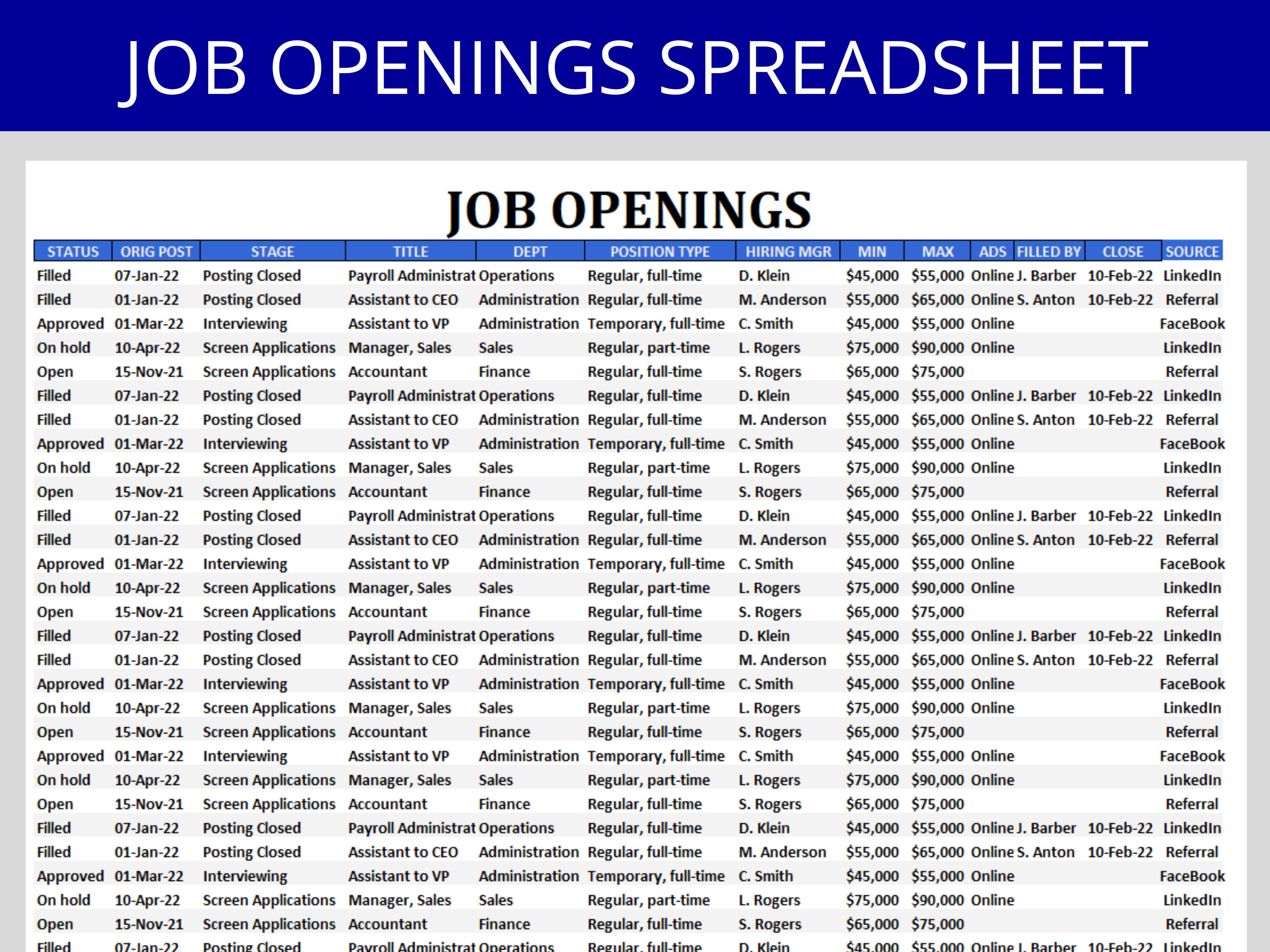 Job Openings Template | MS Excel Editable Spreadsheet | Human Resource ...