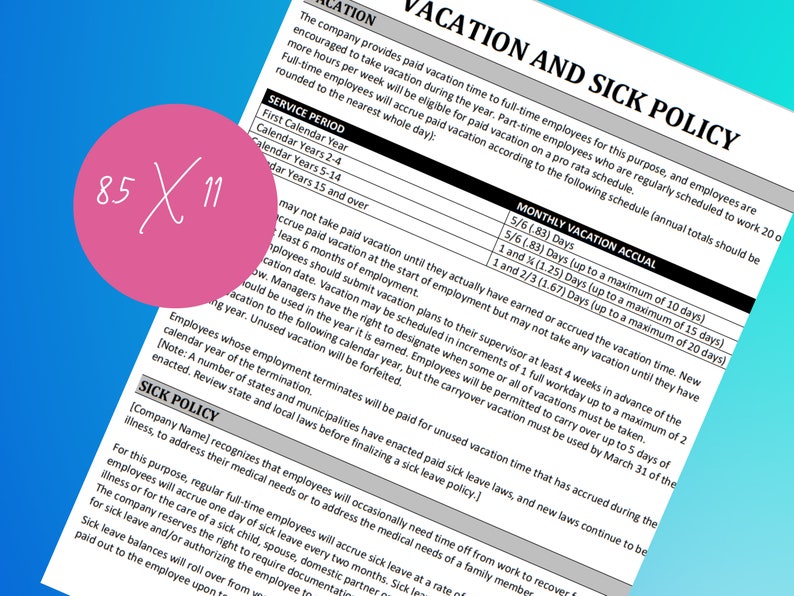 Vacation and Sick Policy Template | MS Editable Word | HR Policies - Etsy