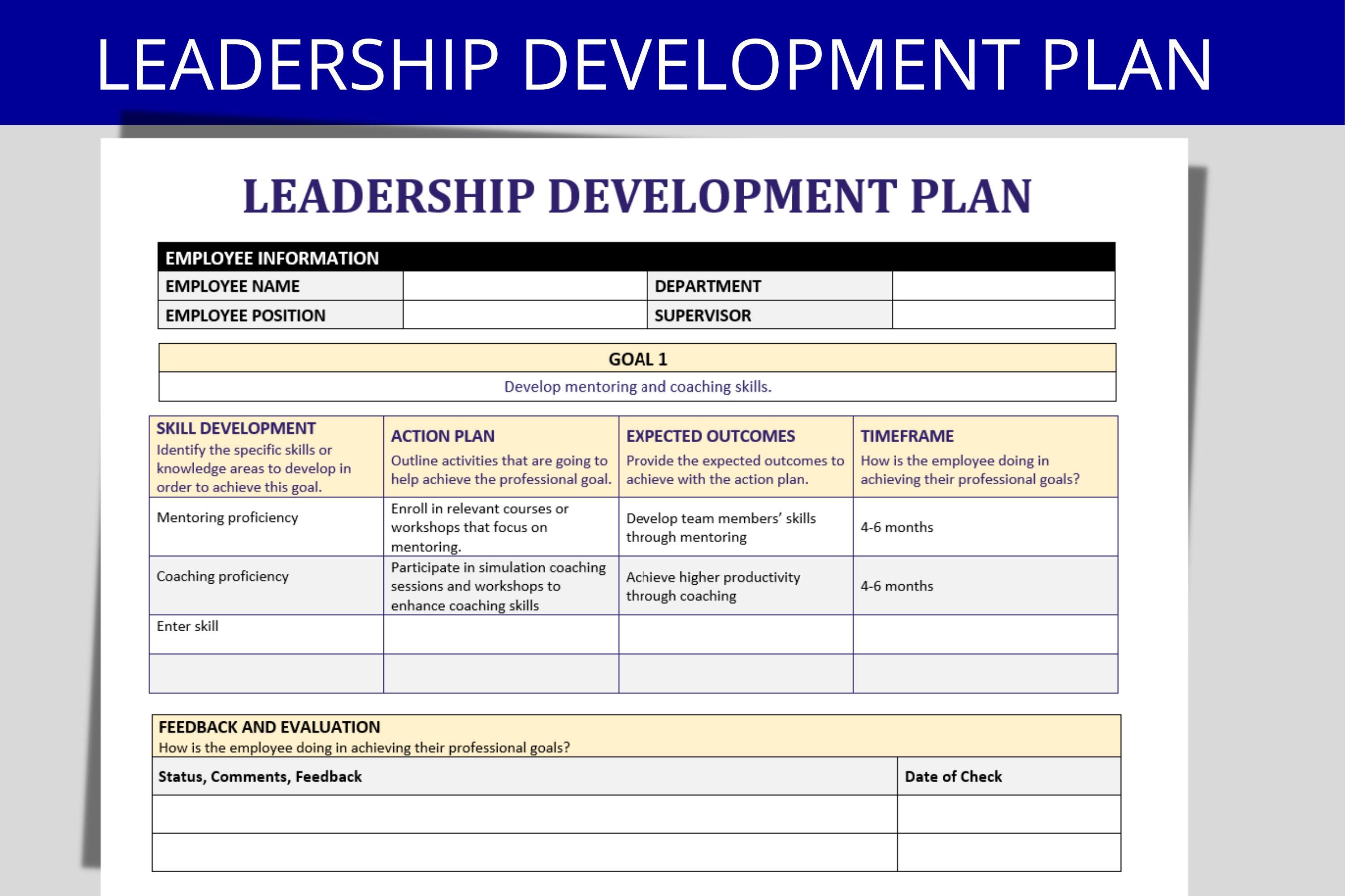 Leadership Development Plan Employee Leadership Goals & Skills Leader ... Leadership Development Plan Employee Leadership Goals & Skills Leader ...