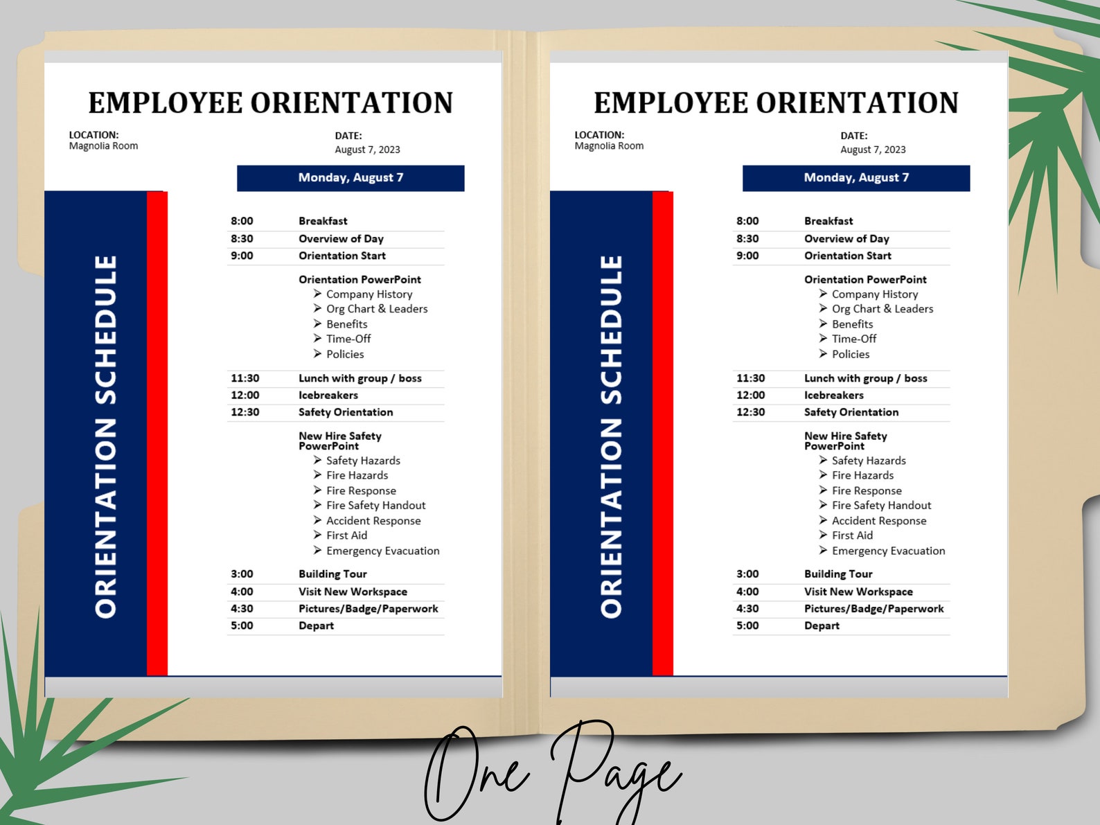 Employee Orientation Schedule Template New Hire Orientation Employee ...