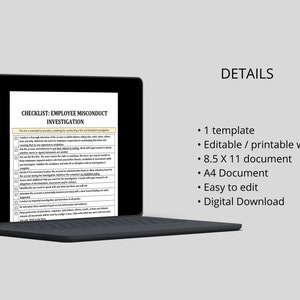 Employee Misconduct Investigation: HR Checklist Template (A4 Editable ...