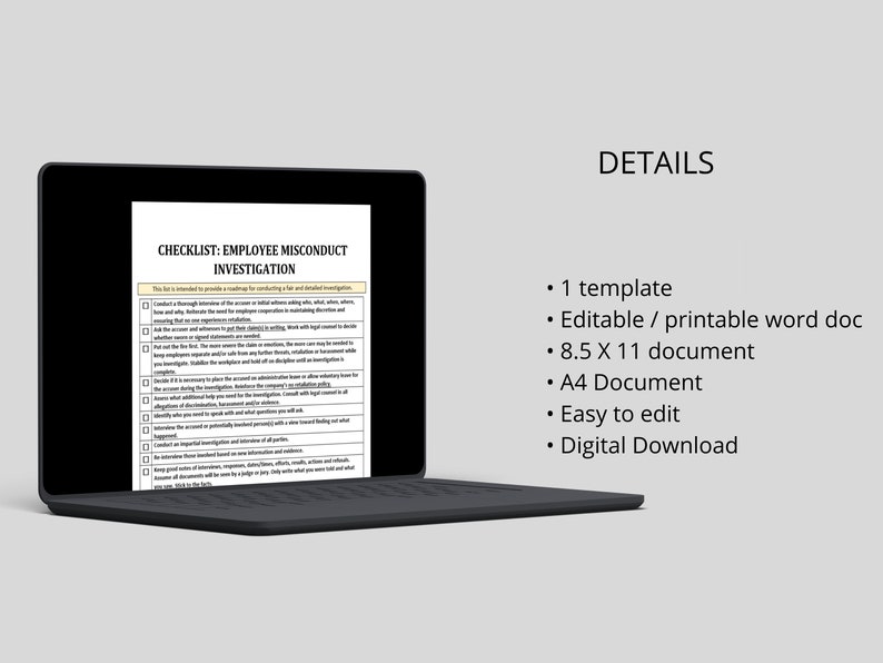 Employee Misconduct Investigation: HR Checklist Template (A4 Editable ...