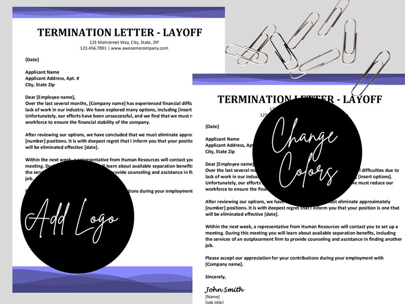Layoff Termination Letter Template: Editable HR Form (digital Download ...