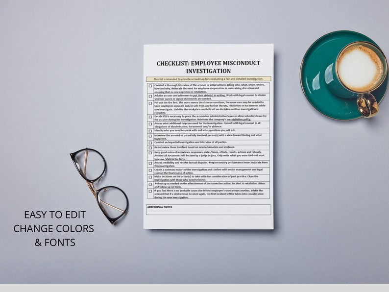 Employee Misconduct Investigation: HR Checklist Template (A4 Editable ...