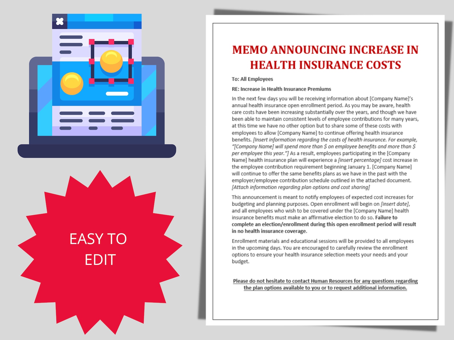 Memo: Announcing Health Insurance Cost Increase | HR Communication ...