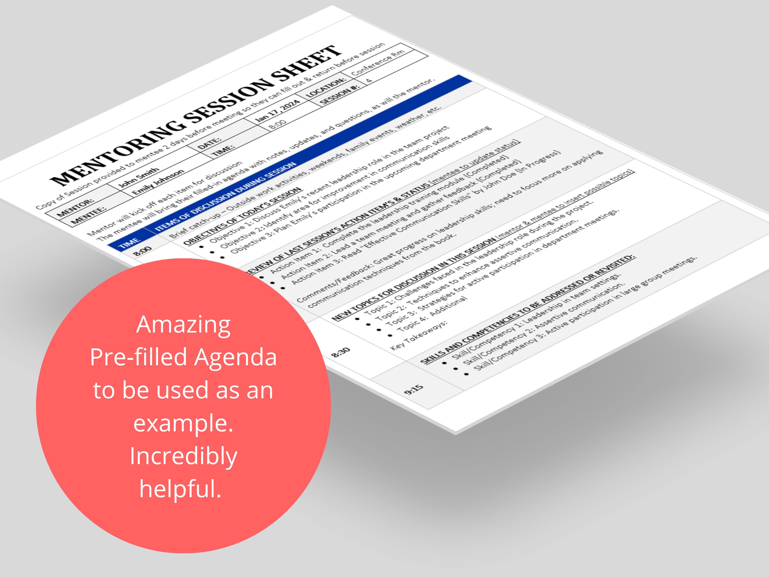 Mentoring Session Template Career Mentorship Worksheet Digital