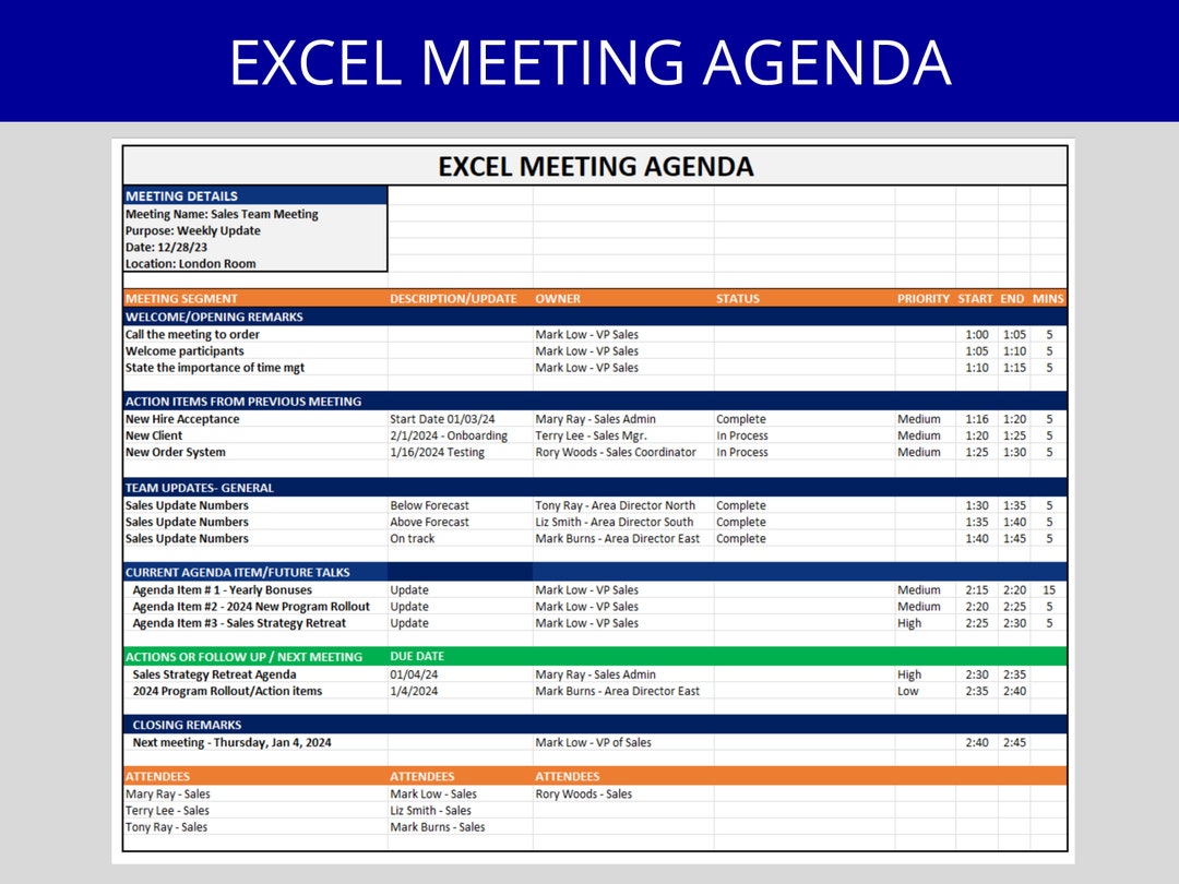 Staff Meeting Agenda: Excel Spreadsheet Template (digital Download) - Etsy