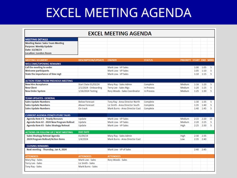 Staff Meeting Agenda: Excel Spreadsheet Template (digital Download) - Etsy