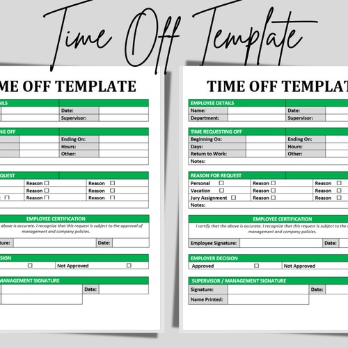 Employee Time-off Request Form Template word Printable& - Etsy