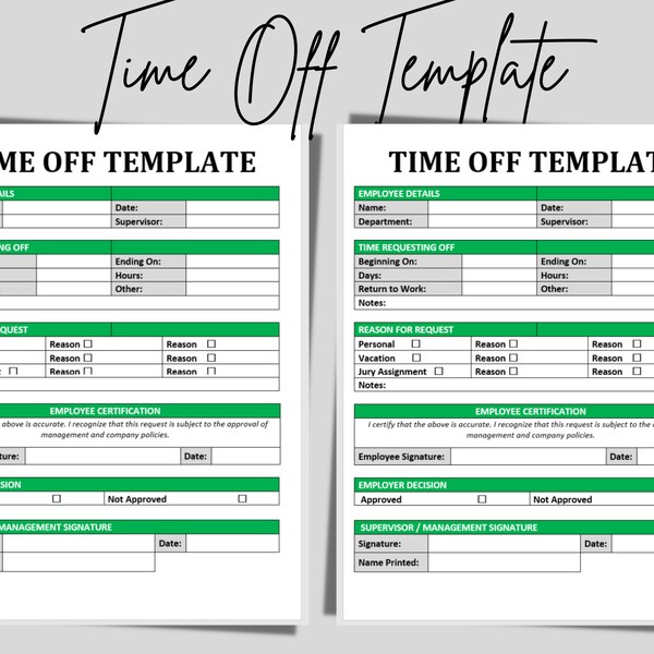 Employee Time off Template - Etsy