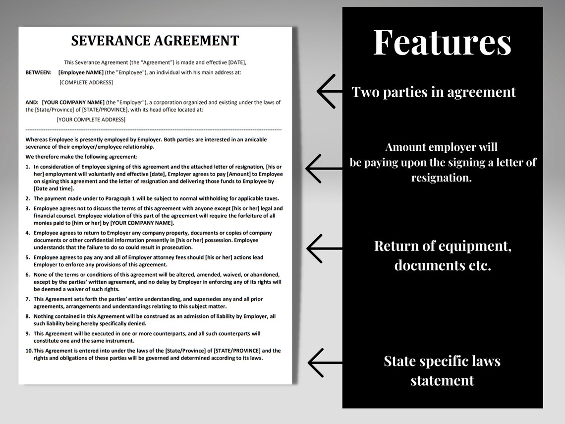 Employee Severance Agreement Template HR Templates Human - Etsy
