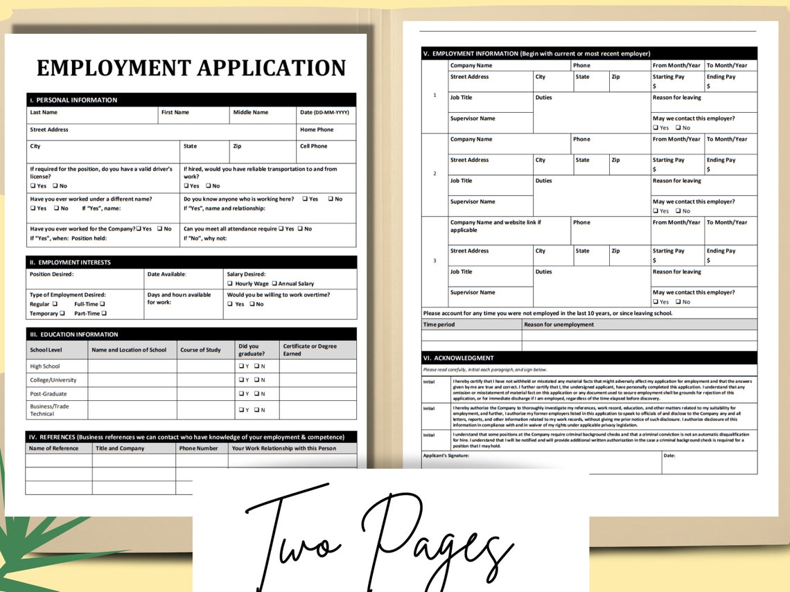 Job Application Form Employee Application Template Employment ...