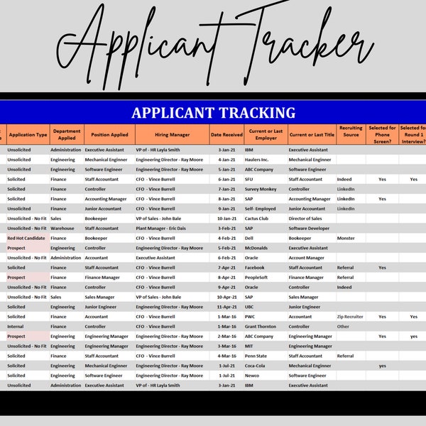 Applicant Tracker Excel - Etsy