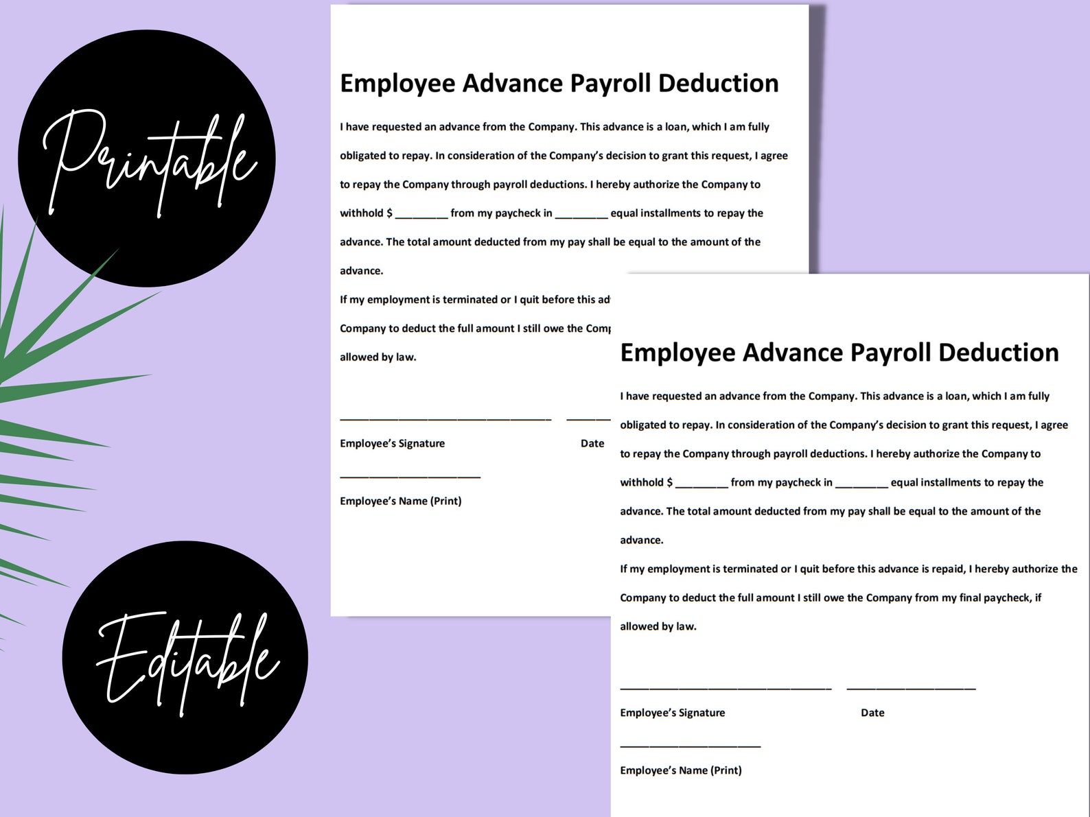 Employee Advance Payroll Deduction Form: Editable Template - Etsy UK