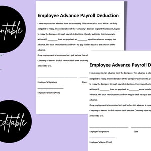 Employee Advance Payroll Deduction Form: Editable Template - Etsy