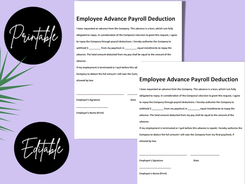Employee Advance Payroll Deduction Form: Editable Template - Etsy